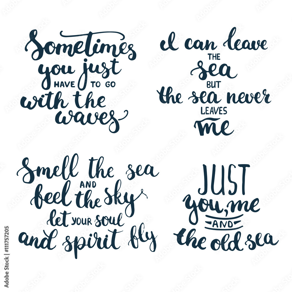Hand drawn typography lettering phrases set about sea, ocean and summer ...