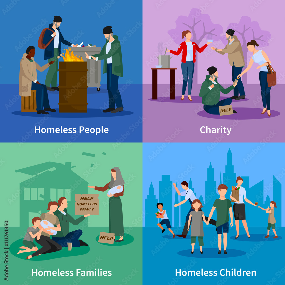 Homeless Icons Set Stock Vector | Adobe Stock