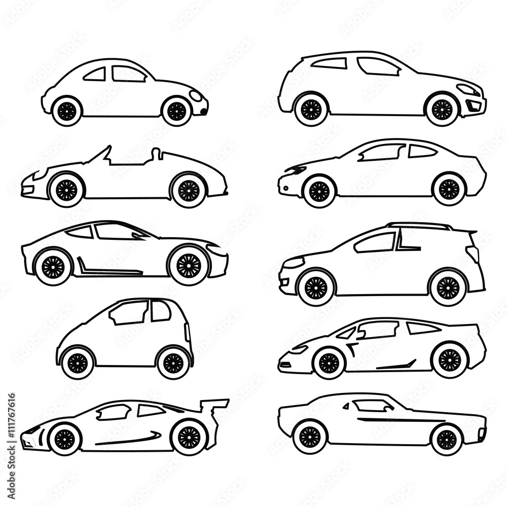 Car Line Silhouette Illustration Set Stock Vector | Adobe Stock