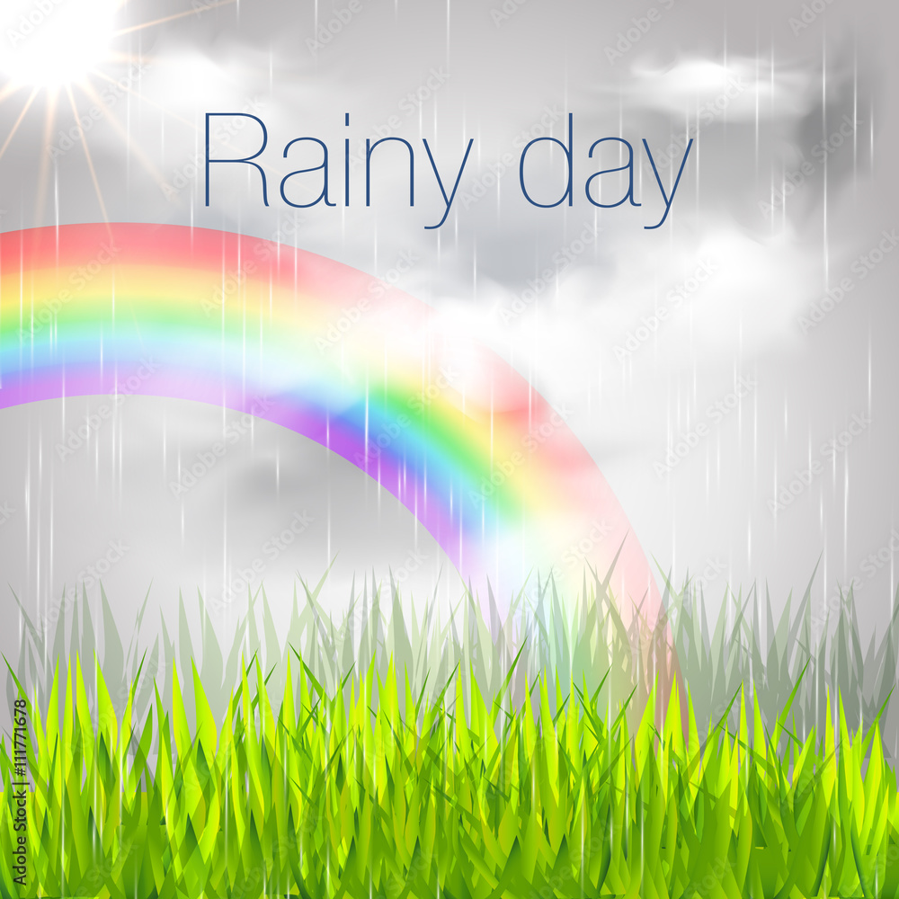 Rainy Day Banner. Rainy Day with Rainbow Illustration. Stock Vector ...