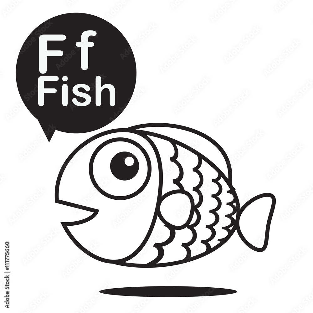F Fish cartoon and alphabet for children to learning and colorin Stock ...
