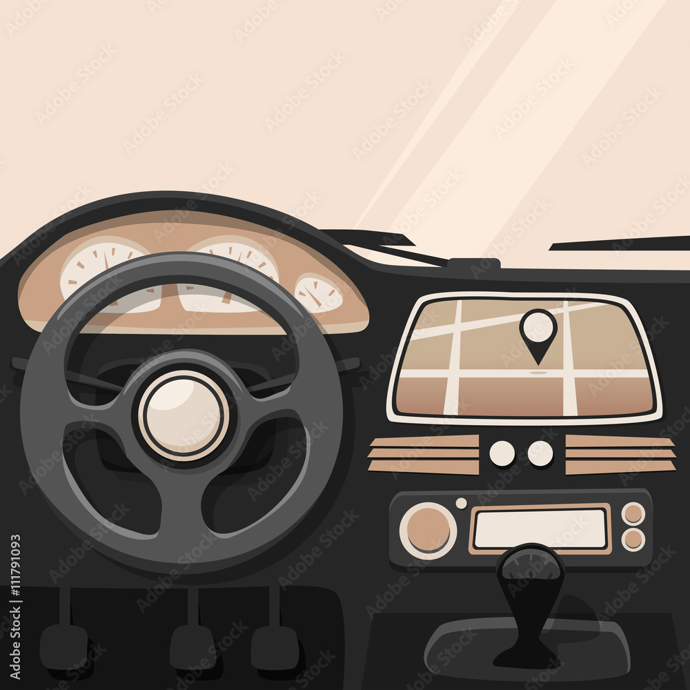 Vehicle interior. Inside car. Vector cartoon illustration Stock Vector ...