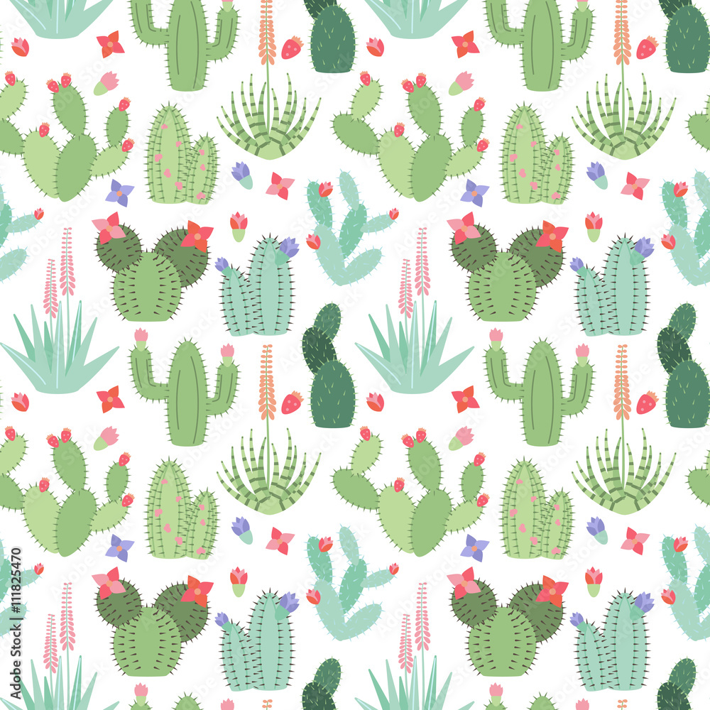 Seamless, Tileable Vector Background with Cactus and Succulents Stock ...