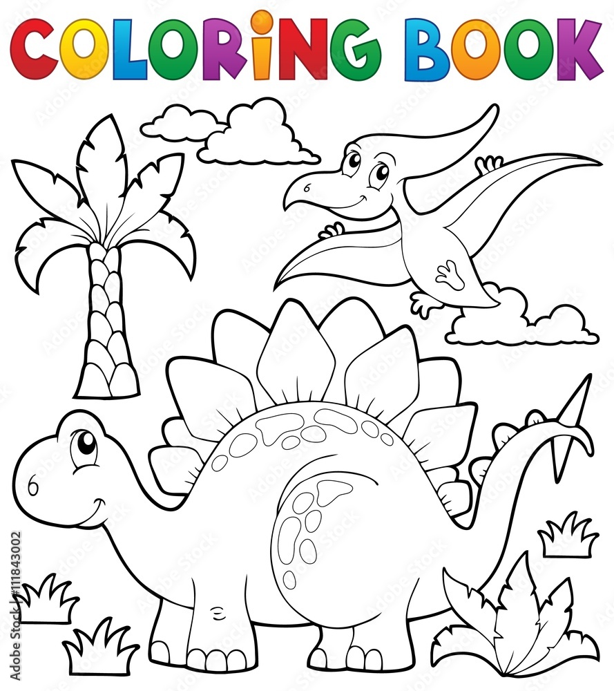 Coloring book dinosaur theme 1 Stock Vector | Adobe Stock