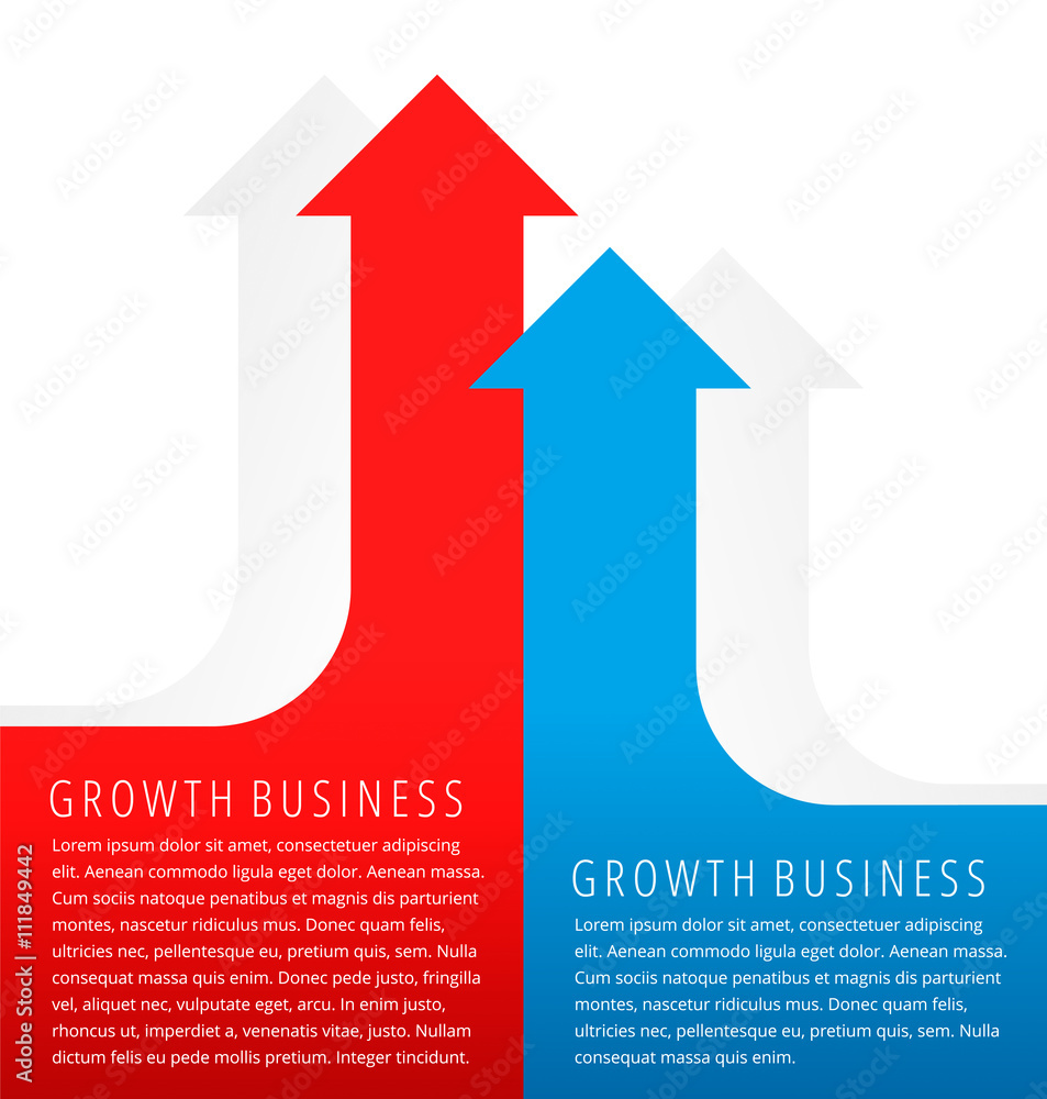 Increasing graphs concept. Red and blue arrows represent growth ...