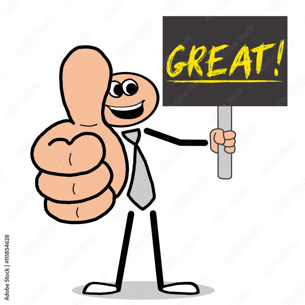 Ilustração do Stock: Great! Mann mit Schild | Adobe Stock