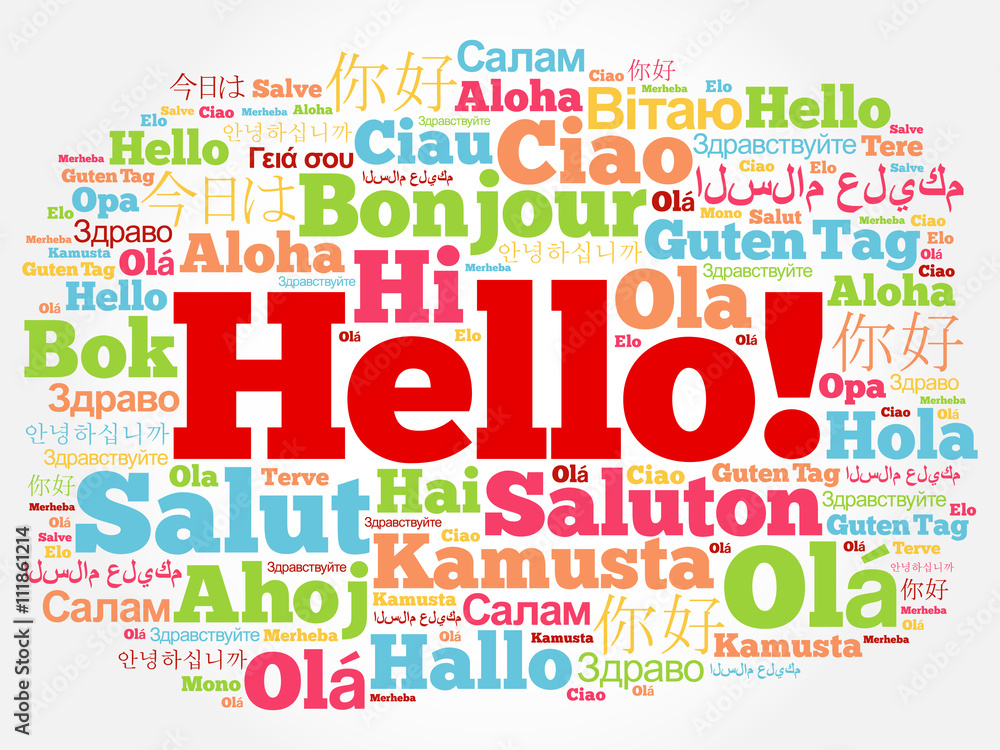 Hello word cloud in different languages of the world, background ...