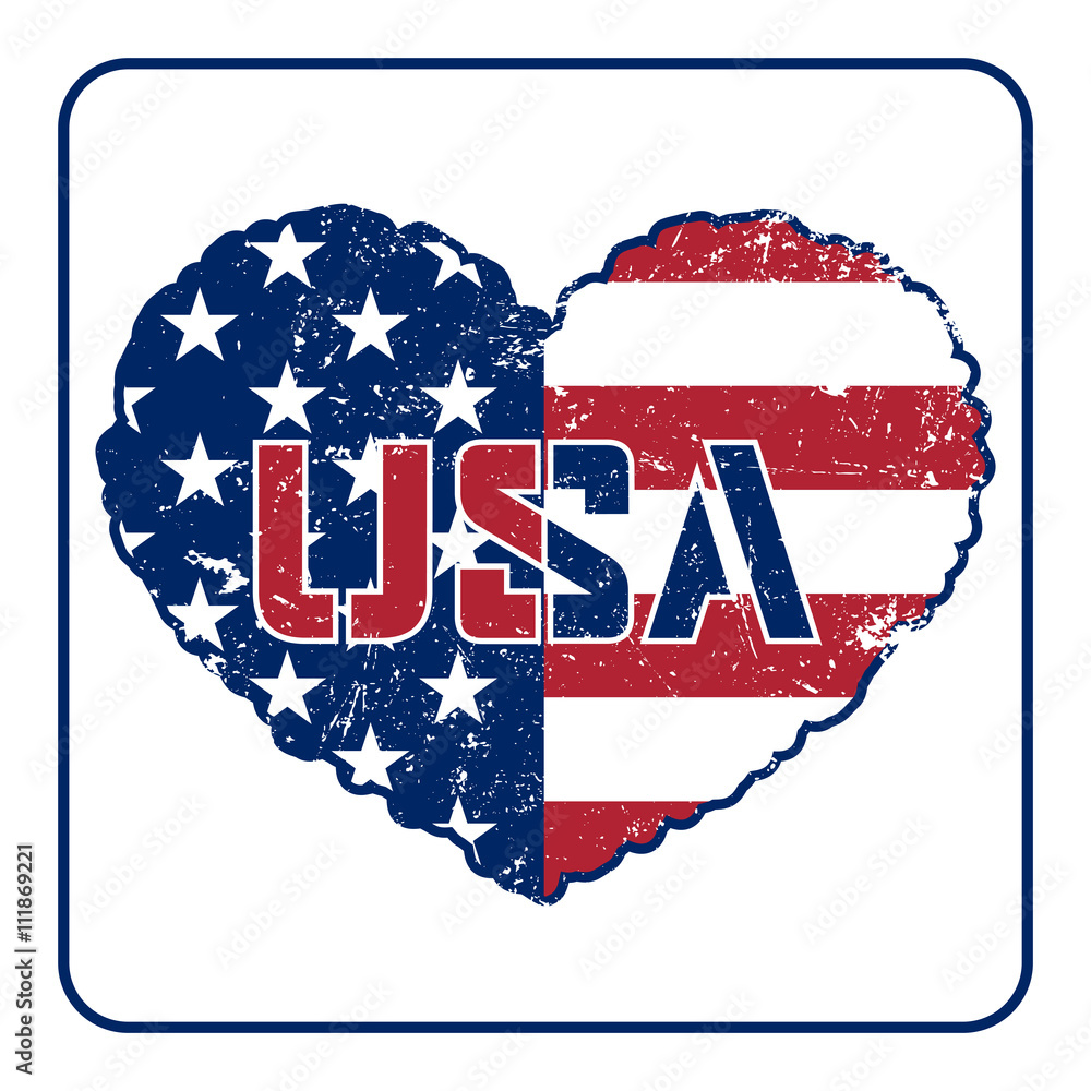 American flag heart shaped icon on white background. Patriotic USA ...