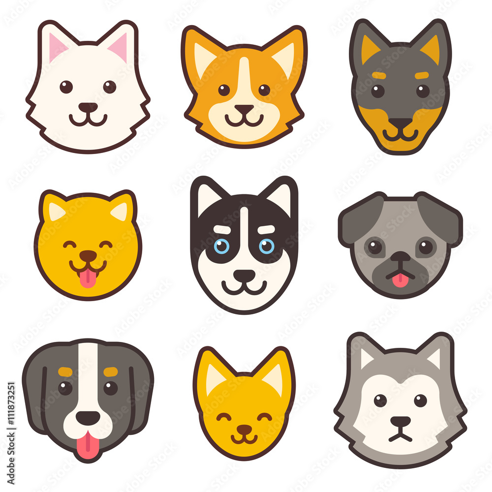Cartoon dog faces set Stock Vector | Adobe Stock