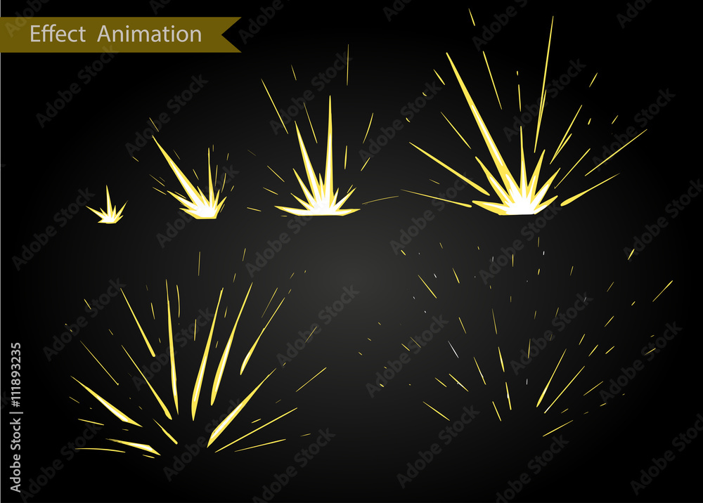 Vector effect. Effect for game. Explode animation. Cartoon explosion ...