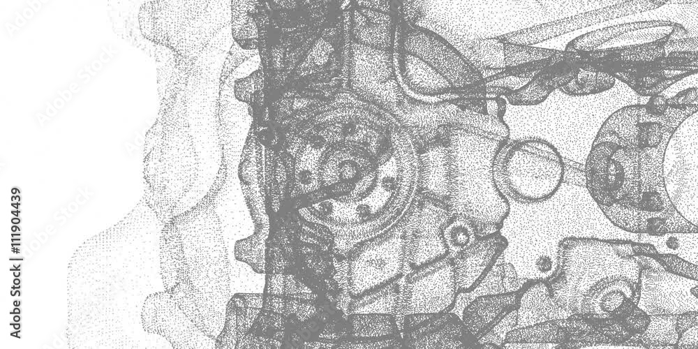 Camera move through pieces of 3d engine scheme. Isolated. Render black ...