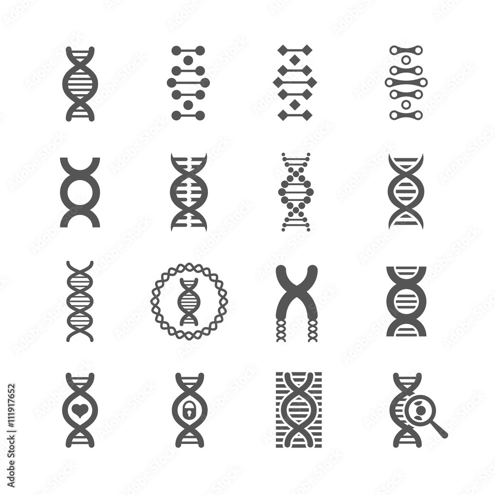DNA spiral vector black icons. Biology genetic signs and dna molecule ...