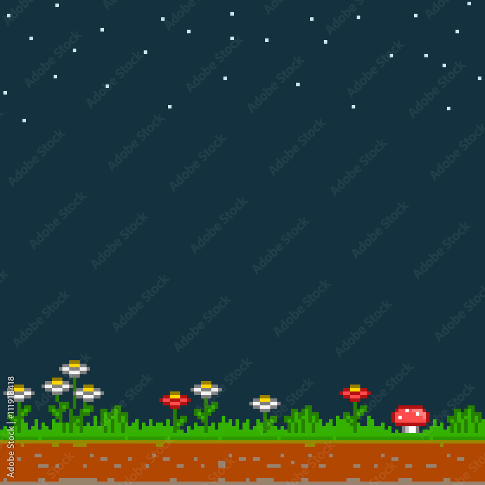 Pixel background lawn and starry night sky Stock Vector | Adobe Stock