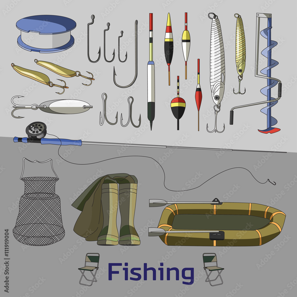 Fishing set icons Stock Vector | Adobe Stock