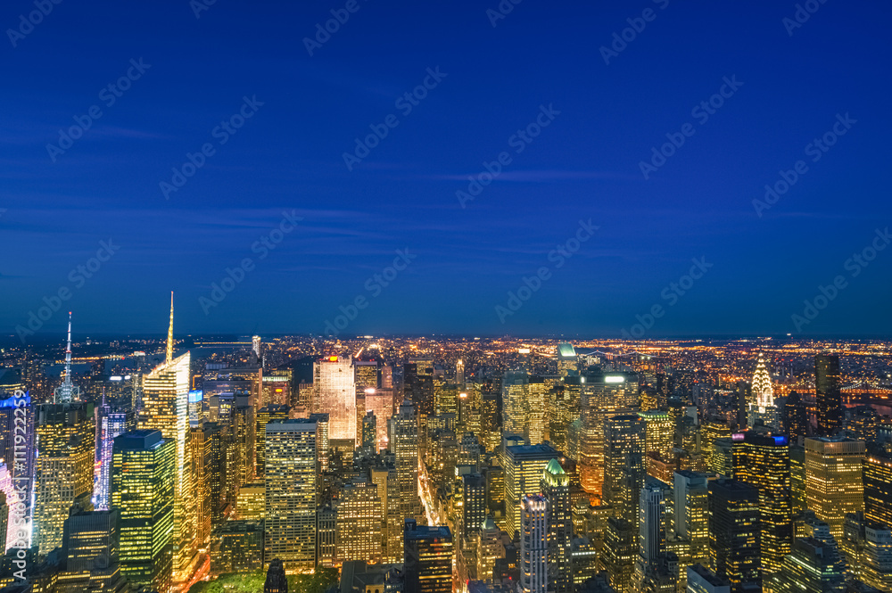 NY city from above by night Stock Photo | Adobe Stock