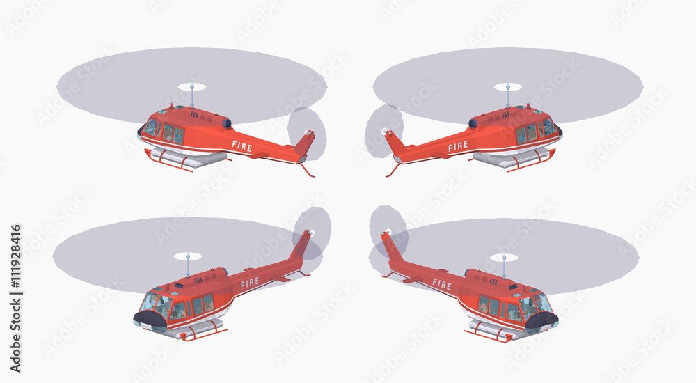 Fire helicopter. 3D lowpoly isometric vector illustration. The set of ...