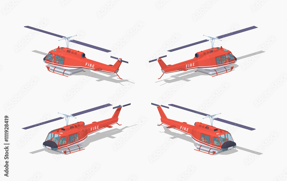 Fire helicopter. 3D lowpoly isometric vector illustration. The set of ...