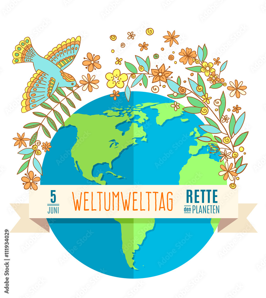 World environment day concept with mother earth globe and green leaves ...