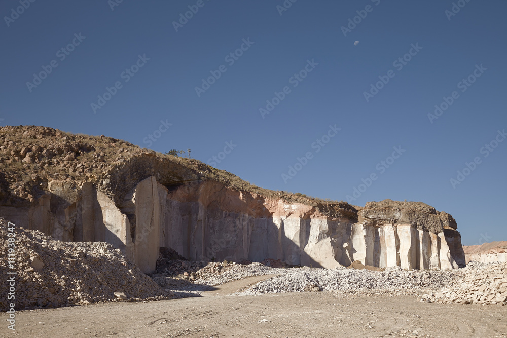 The famous sillar stone quarry, Peru. A light coloured volcanic rock ...