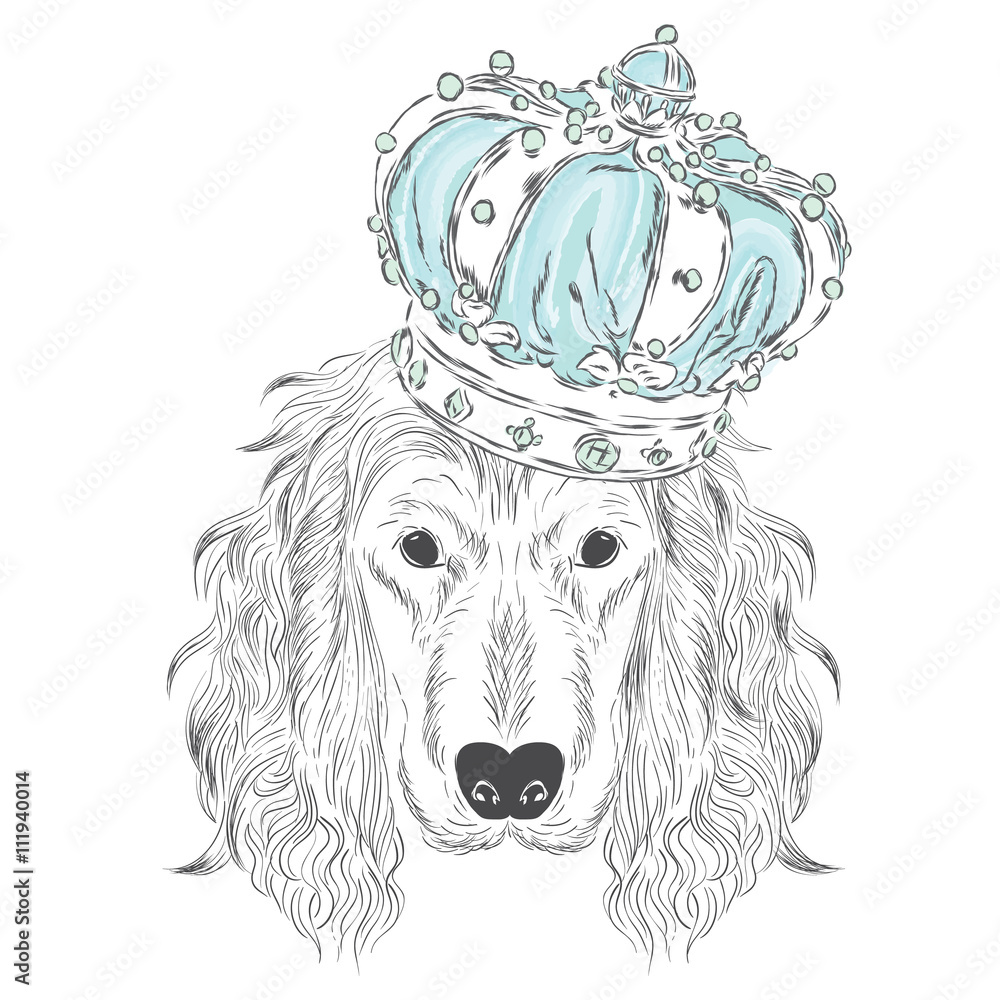 Spaniel wearing a crown . Vector illustration. Cute dog. Stock Vector ...
