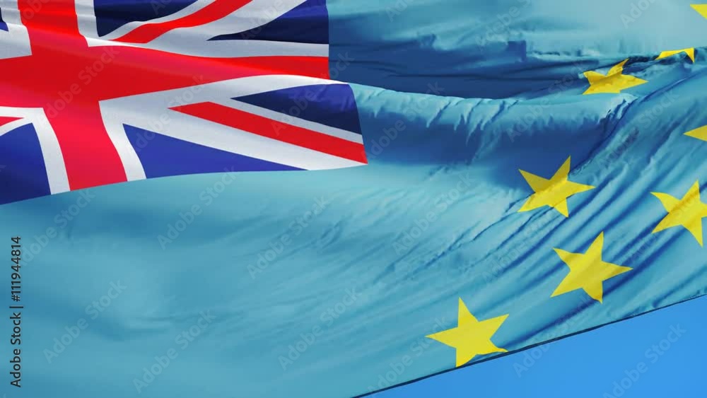Tuvalu flag waving in slow motion against clean blue sky, seamlessly ...