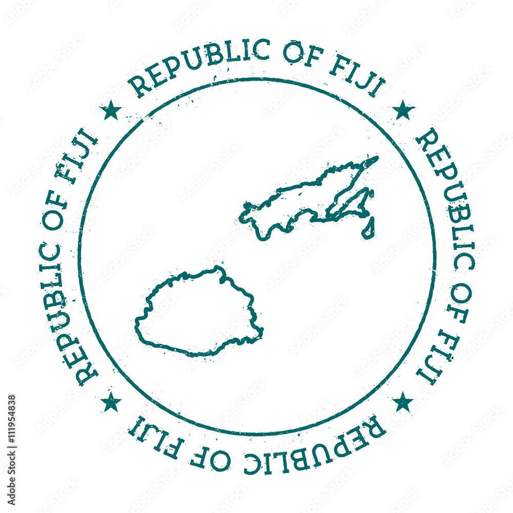 Fiji vector map. Retro vintage insignia with country map. Distressed ...