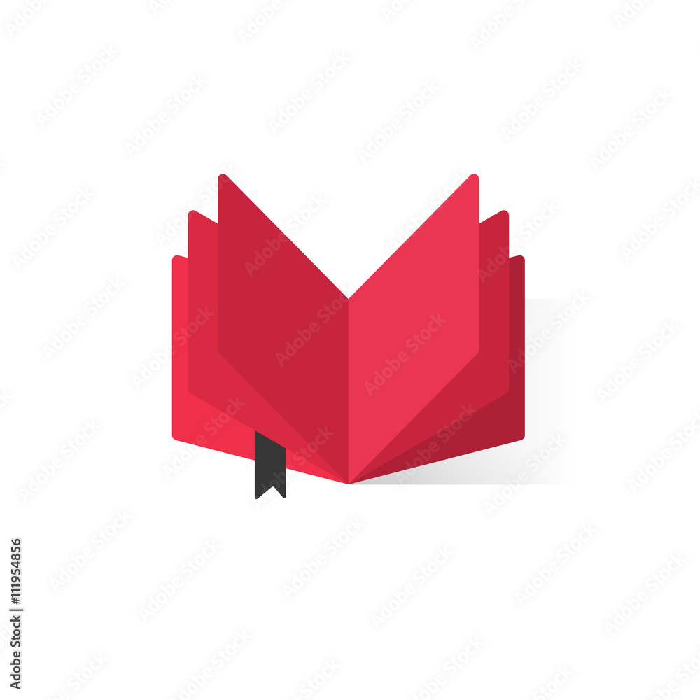 Red open book with abstract pages, black bookmark vector logo, concept ...