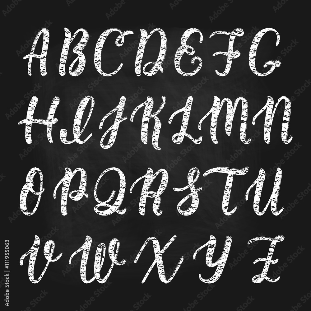 Chalk hand drawn latin calligraphy brush script of capital letters ...