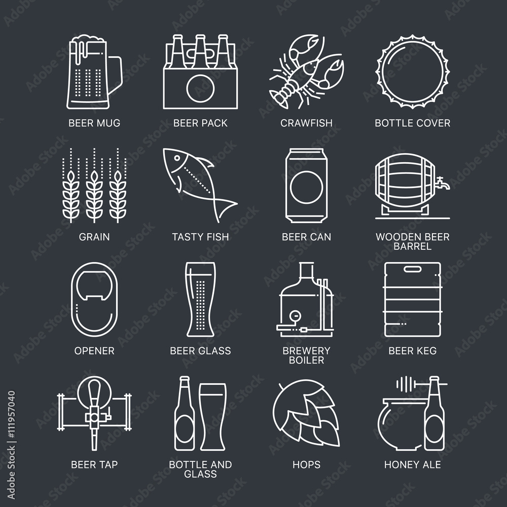 Thin line beer logo concept. Web graphics linear icons set. Exclusive ...