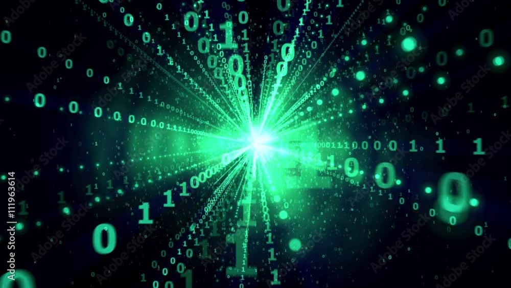 the many sparkling falling lines digits, background of golden moving ...