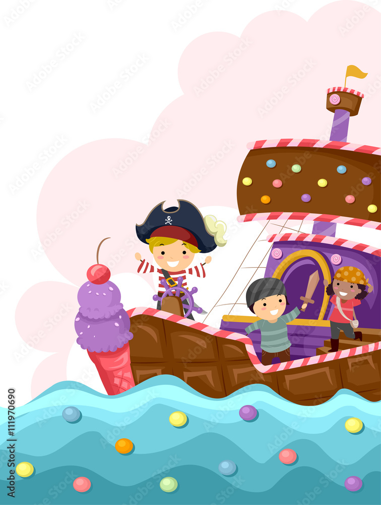Stickman Kids Pirate Candy Ship Stock Vector | Adobe Stock