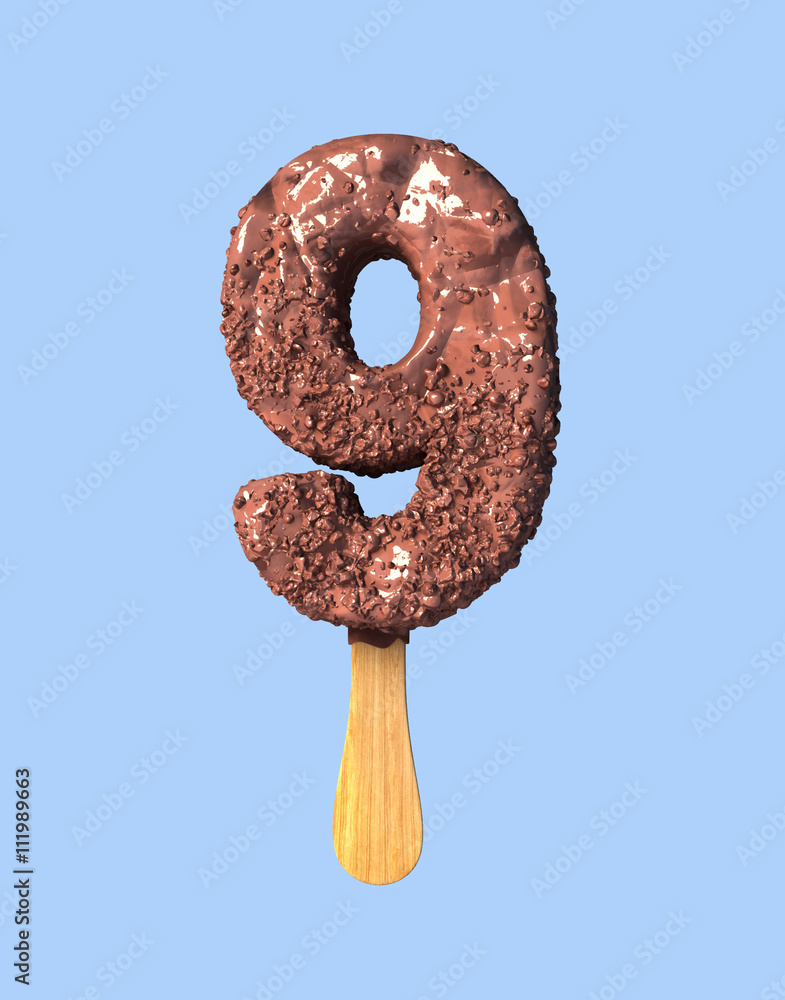 Number Nine, 9. Chocolate Ice Cream Font Concept. 3d rendering isolated ...