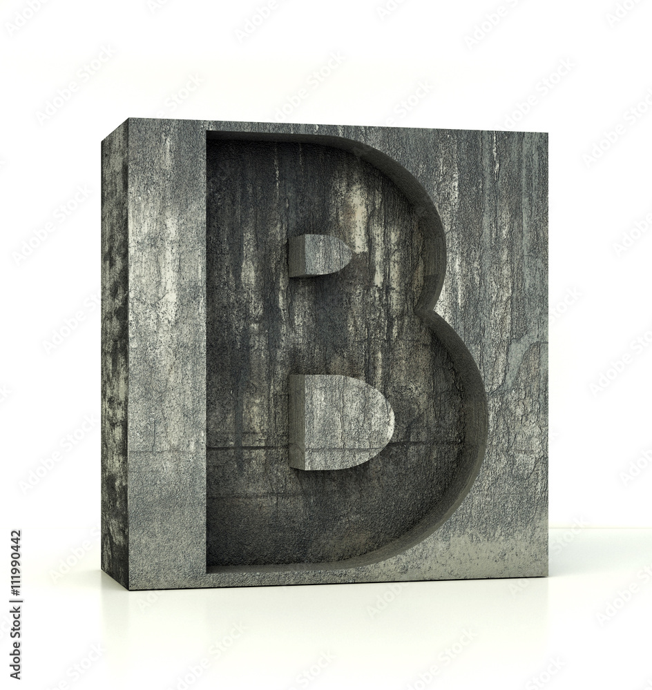Concrete Font Box Letter B, Alphabet concept. 3d rendering isolated on ...