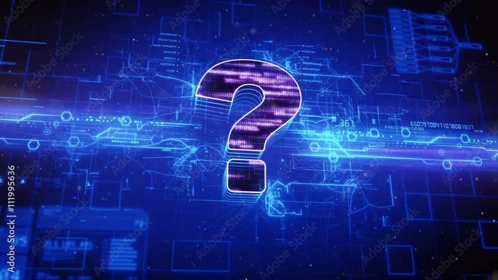 Abstract animation of question mark icon in digital cyberspace Stock ...