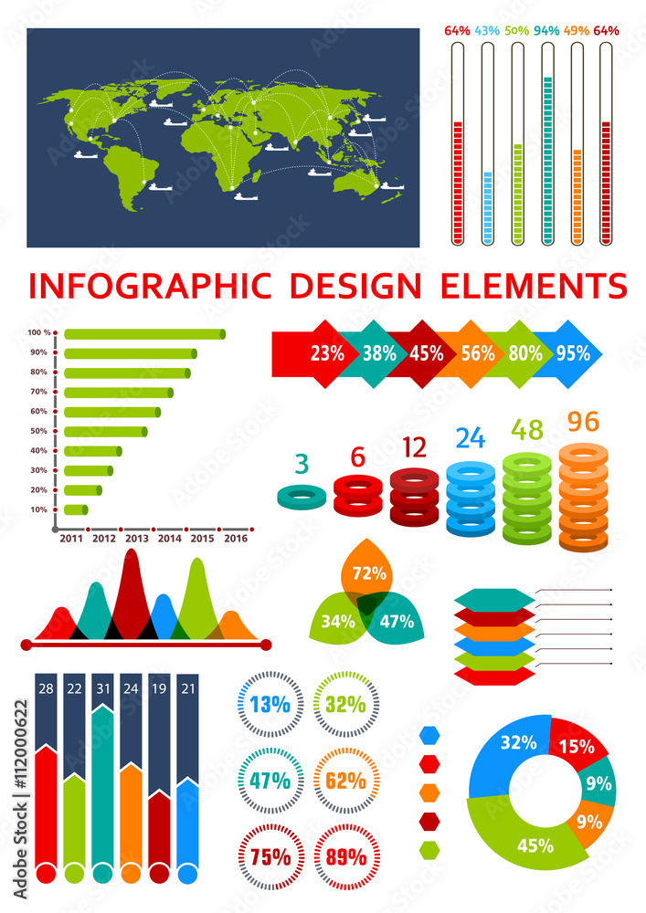 Graphs and charts with map for infographics design Stock Vector | Adobe ...