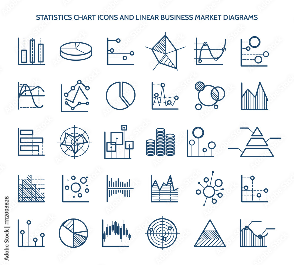 Statistics chart icons and linear business market diagrams. Bar and pie ...