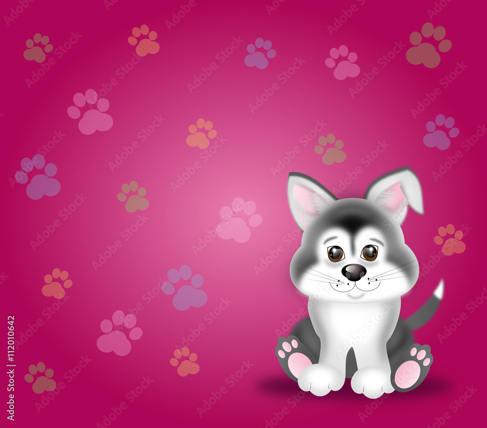 Cute puppy on pink background Stock Illustration | Adobe Stock