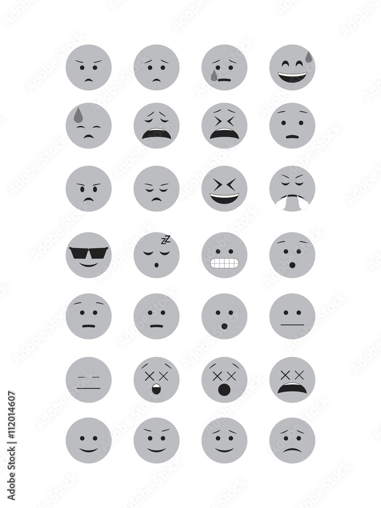 Gray Emoticon vector. Emoji vector. Smile icon set. Emoticon icon web ...