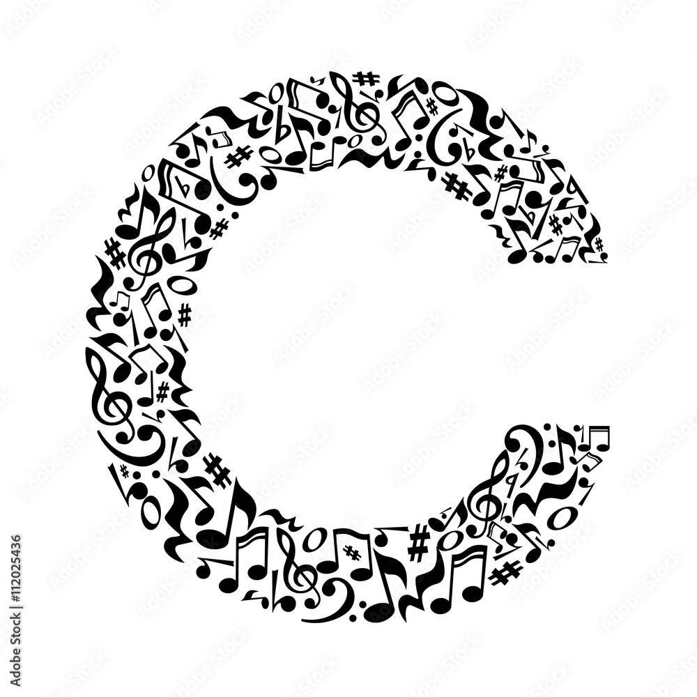 C letter made of musical notes on white background. Alphabet for art ...