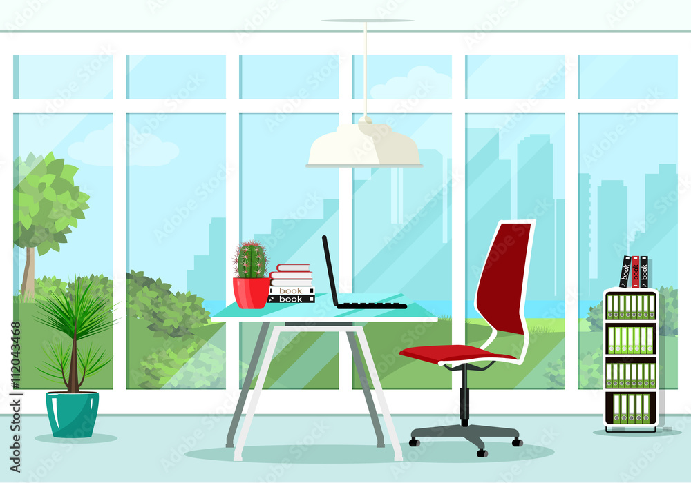 Cool graphic office room interior design with great window and ...