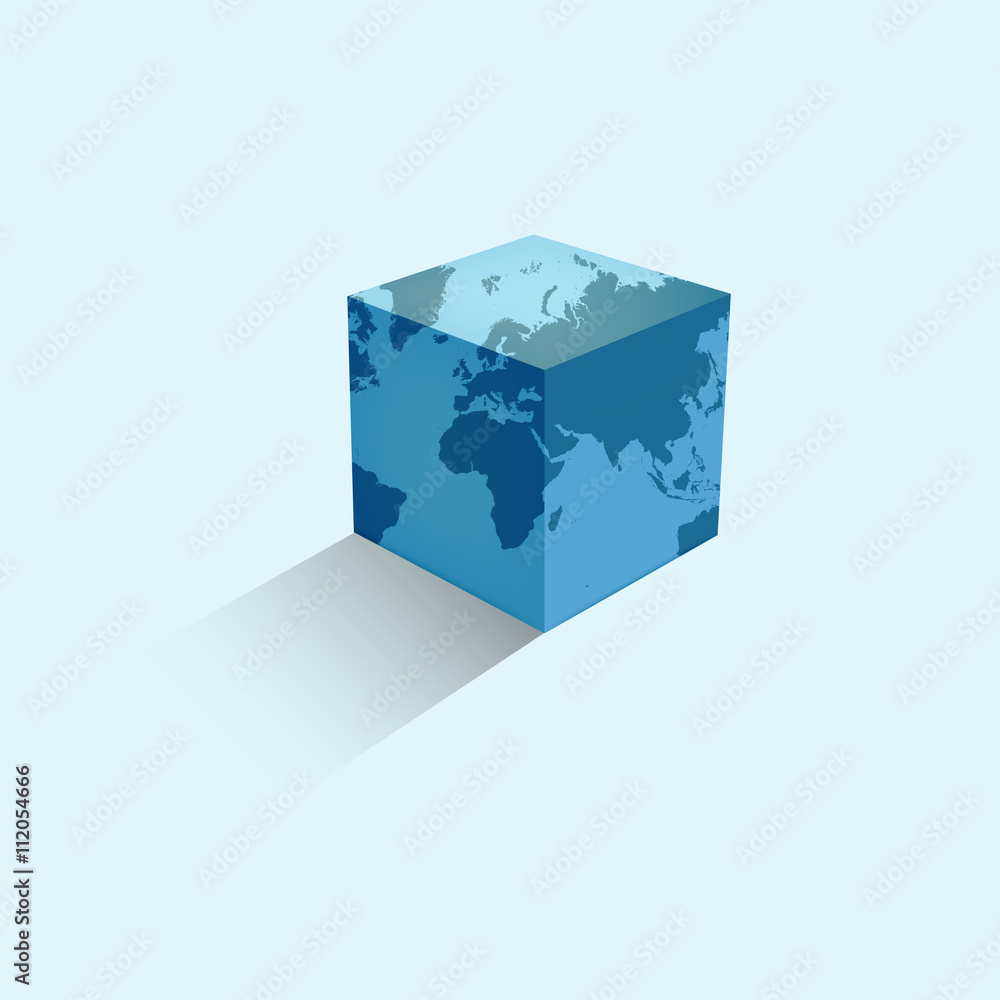 World map colorful. Earth in the form of a cube. Vector illustration ...