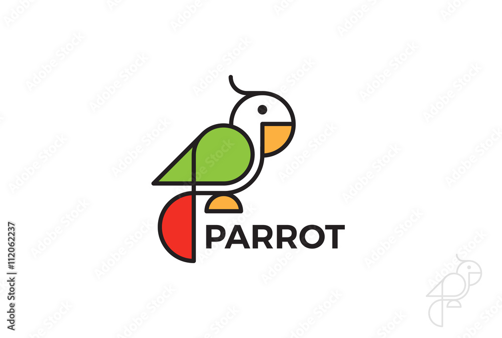 Parrot Logo design Geometric vector Linear Fun Bird outline icon Stock ...
