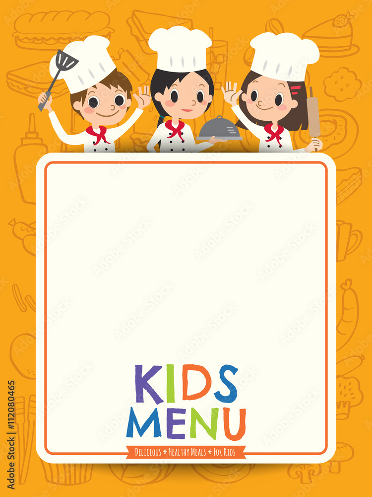 kids menu young chef children with blank menu board cartoon Stock ...