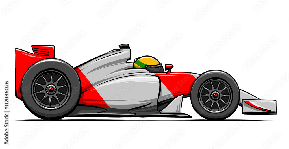 child's funny cartoon formula race car illustration art Stock ...