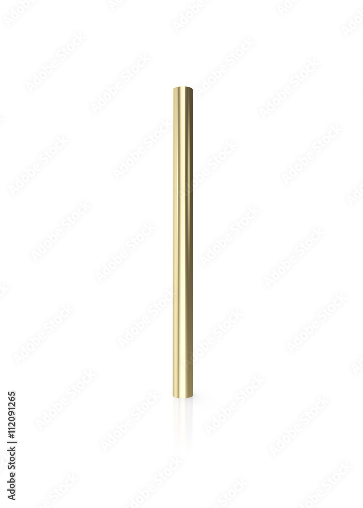 Gold pipes isolated on white background with reflect floor. 3d ...