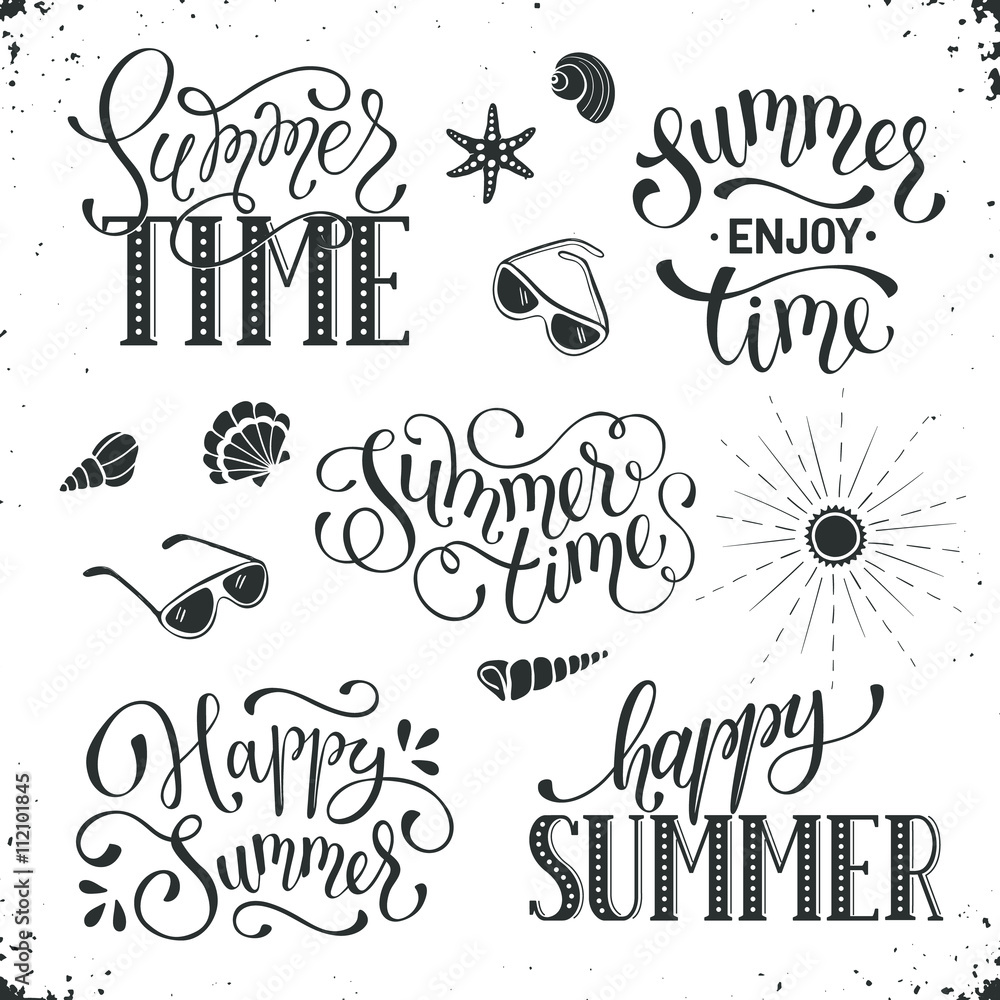 Happy summer lettering design. Enjoy summer greeting card template ...
