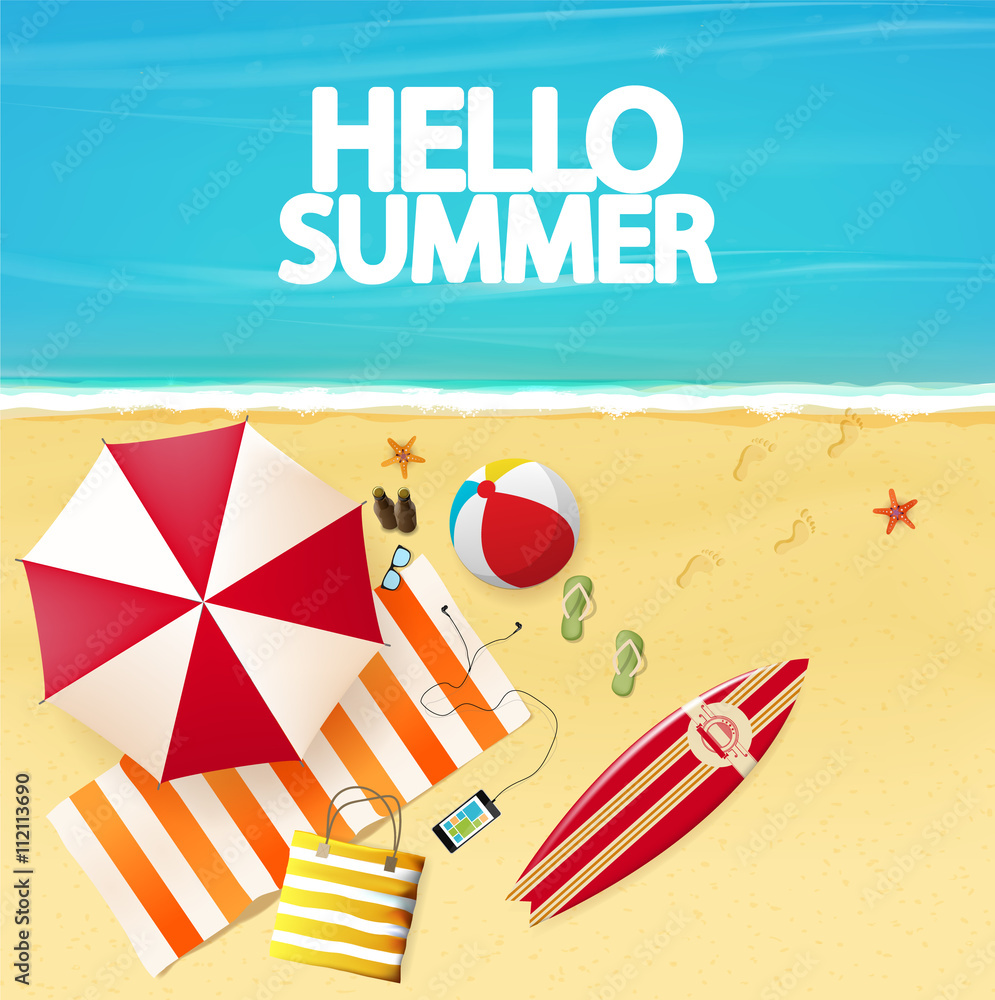 Top view of beach realistic vector illustration. Stock Vector | Adobe Stock