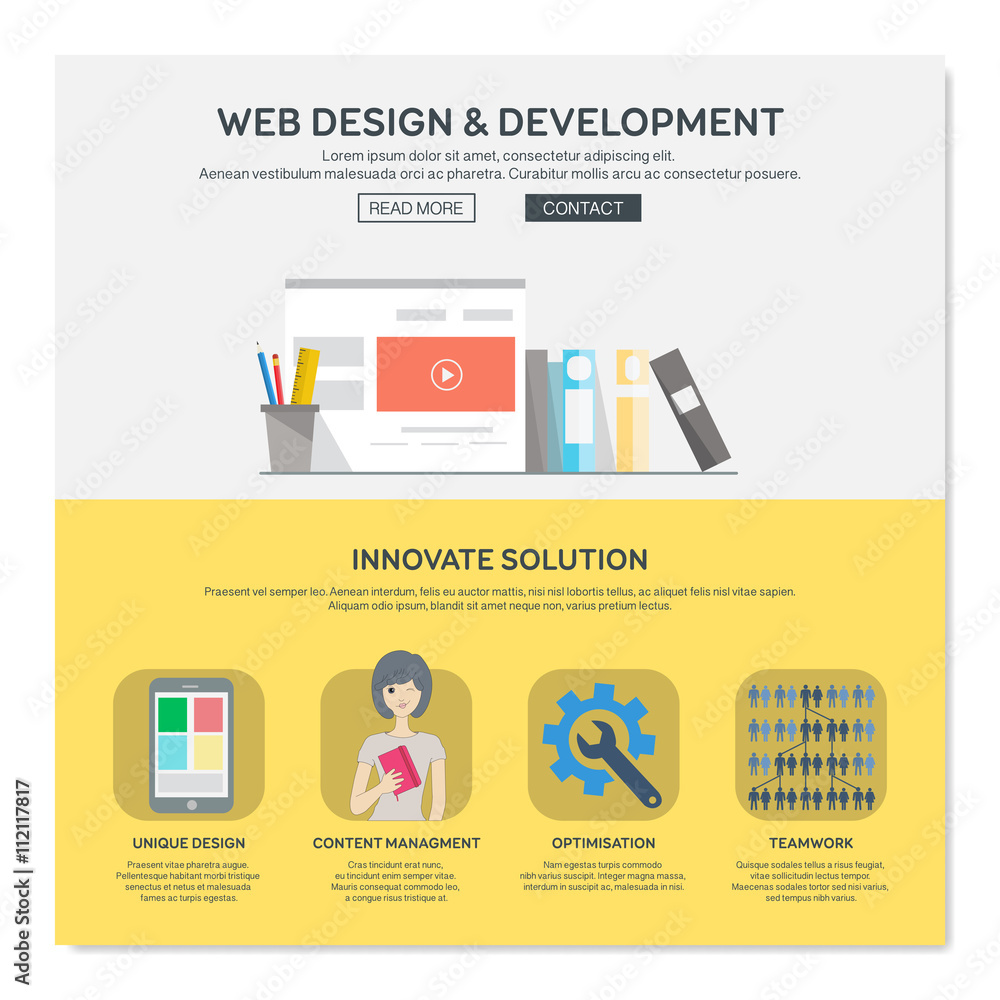 One page web design template with web design services like content ...