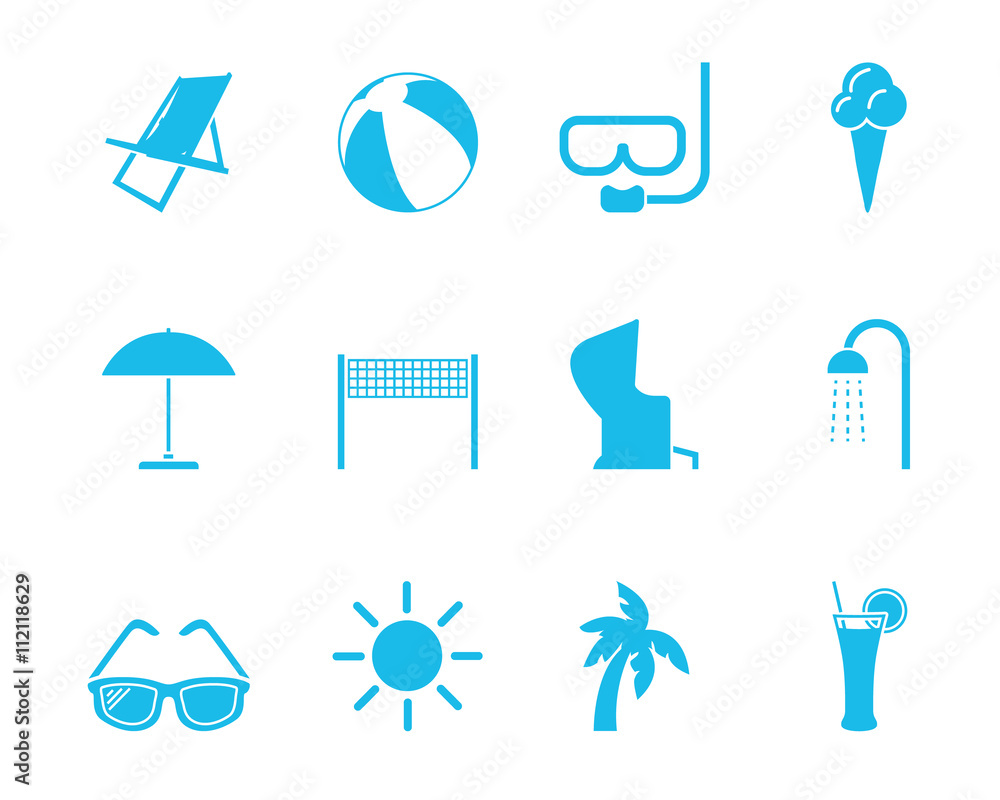 Iconset Baden - Strand / Blau Stock Vector | Adobe Stock