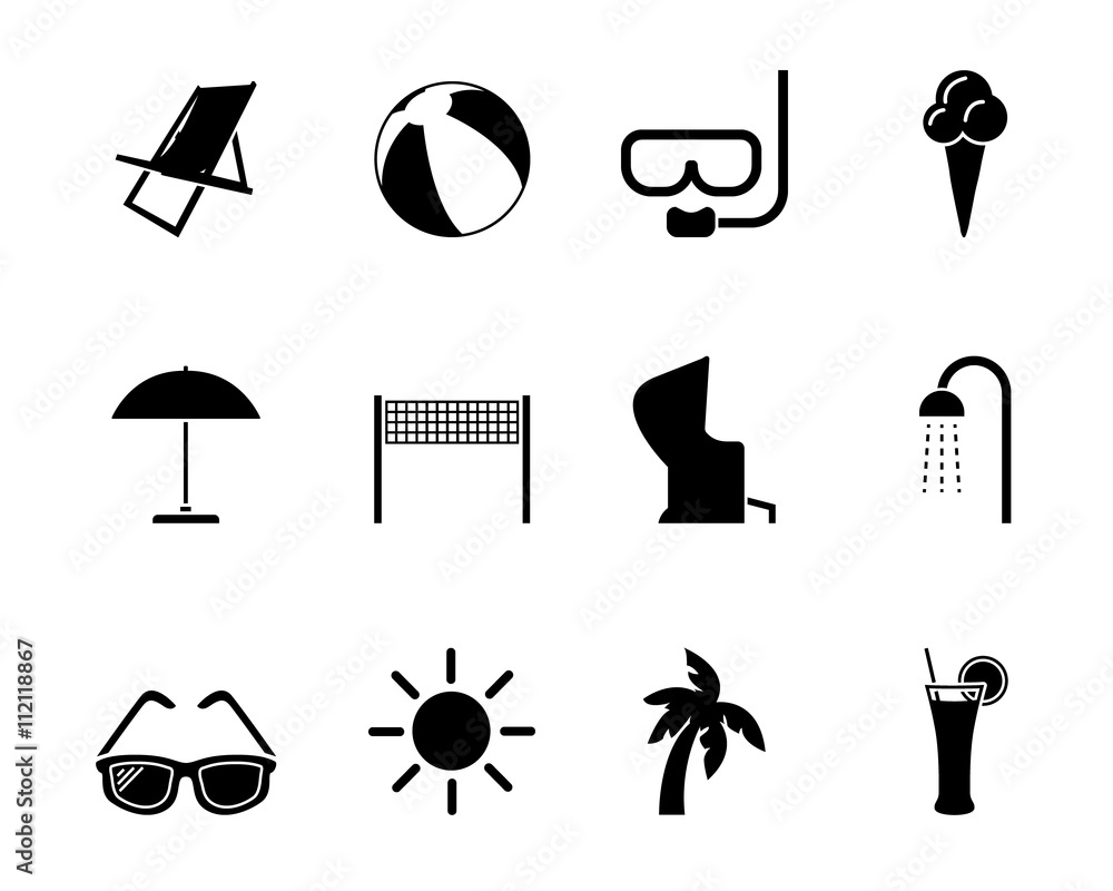 Iconset Baden - Strand / Schwarz Stock Vector | Adobe Stock